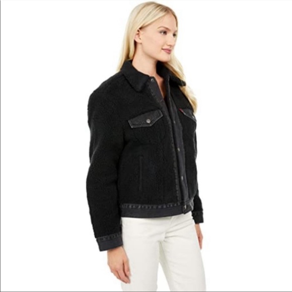 Levi's | Jackets & Coats | Nwt Levis Black Sherpa Fleece Denim Jacket ...